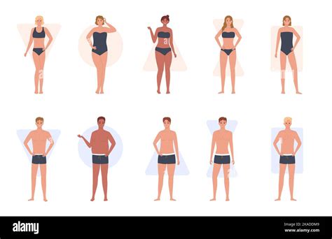 Male And Female Different Body Types Flat Set Isolated Vector