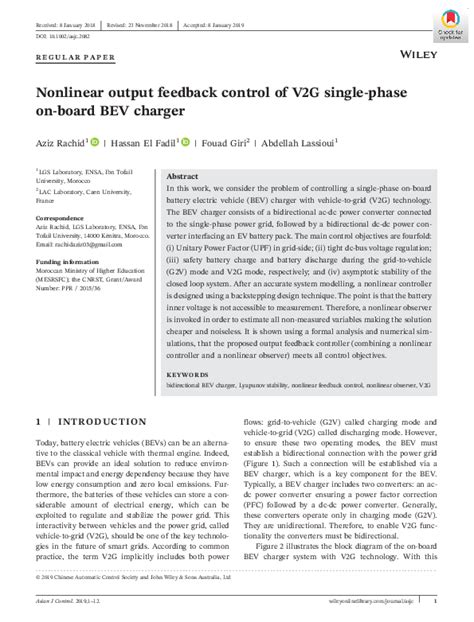 Pdf Nonlinear Output Feedback Control Of V2g Single‐phase On‐board