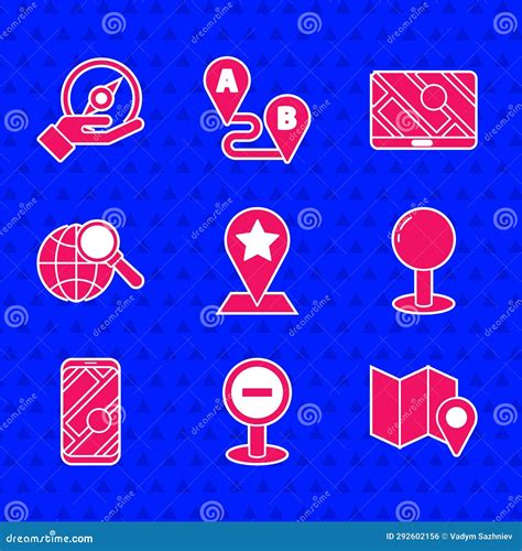Set Map Pointer With Star Stop Sign Folded Map Location Marker Push Pin City Navigation