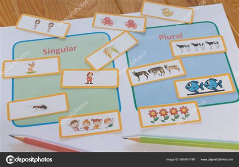 Cartoon Flashcards School Supplies Train Students English Grammar Class