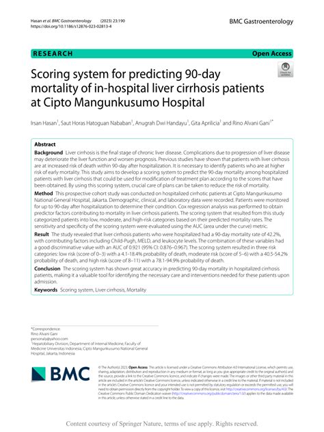 Pdf Scoring System For Predicting 90 Day Mortality Of In Hospital