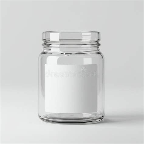 A Clear Glass Jar With A Metallic Top Lid Displays A Plain White Rectangular Label Stock Image
