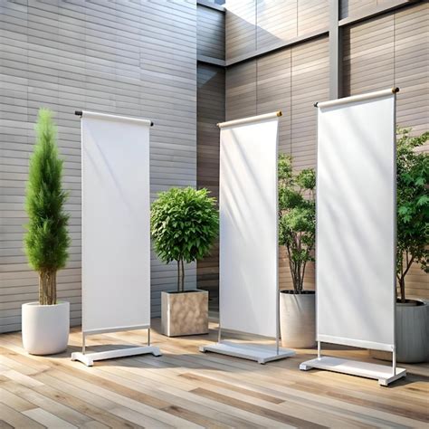 Three Blank Retractable Banners Stand Ready For Your Message In A