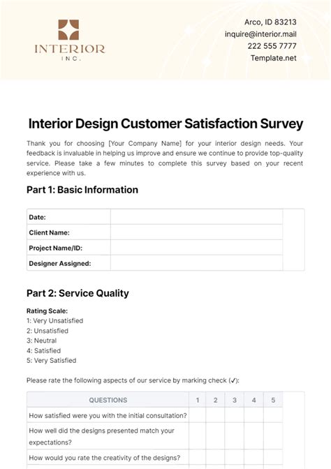 Interior Design Customer Satisfaction Survey Template Edit Online And Download Example