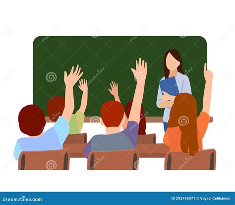 Students Raising Their Hands In Class Stock Vector Illustration Of