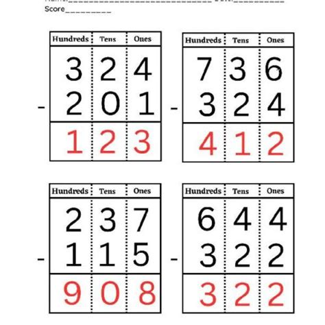 Three Digit Subtraction Without Regrouping Adaptive Resources Classful