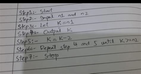 write an algorithm to find even number in integers ranging from n1 to