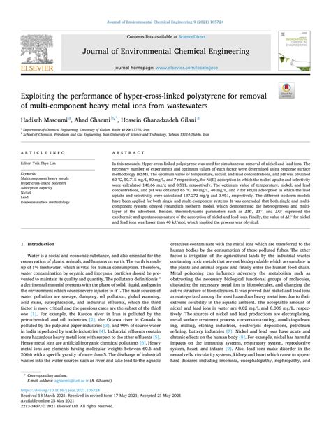 Pdf Exploiting The Performance Of Hyper Cross Linked Polystyrene For Removal Of Multi