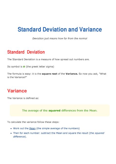 SOLUTION Variance And Standard Deviation Studypool