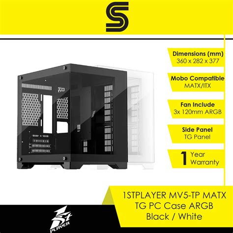 1stplayer Mv5 Tp Micro Atx Tg 4x 120mm Argb Fans Pc Case Black