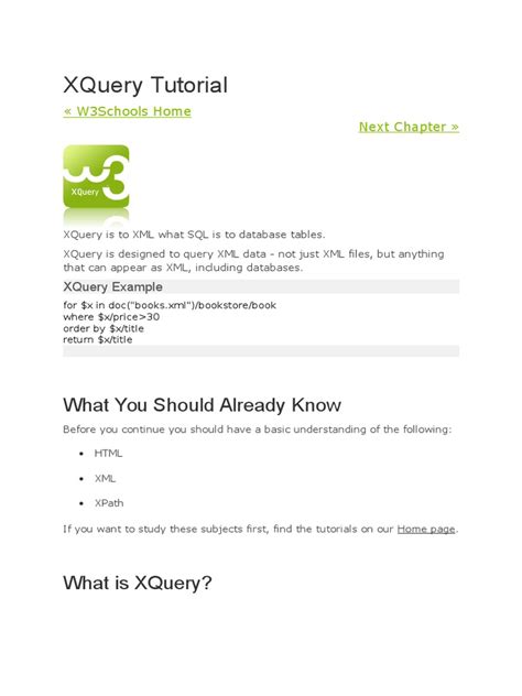 Xquery Tutorial What You Should Already Know Pdf X Path Xslt