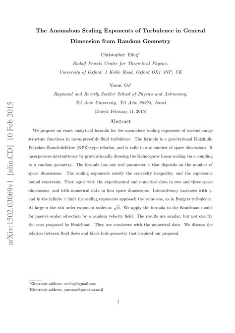 Pdf The Anomalous Scaling Exponents Of Turbulence In General Dimension From Random Geometry