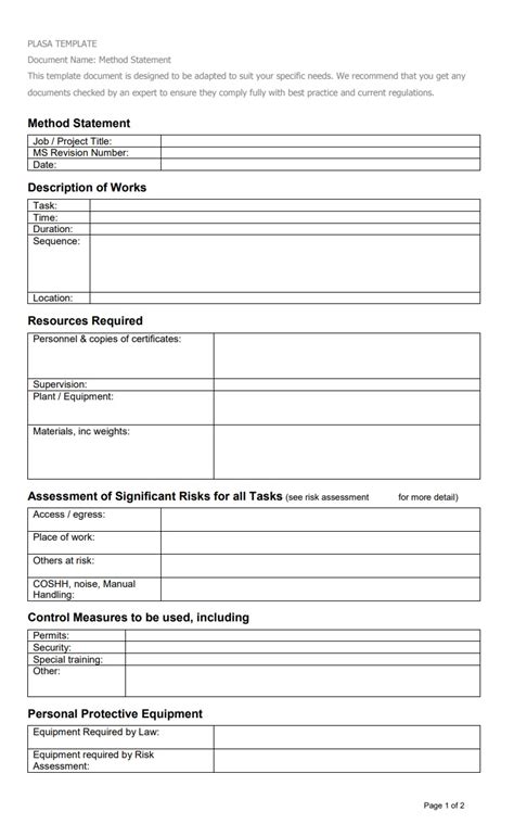 Method Statement Template Free Word And Excel Templates