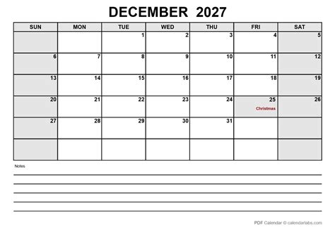 December 2027 Calendar With Holidays Calendarlabs