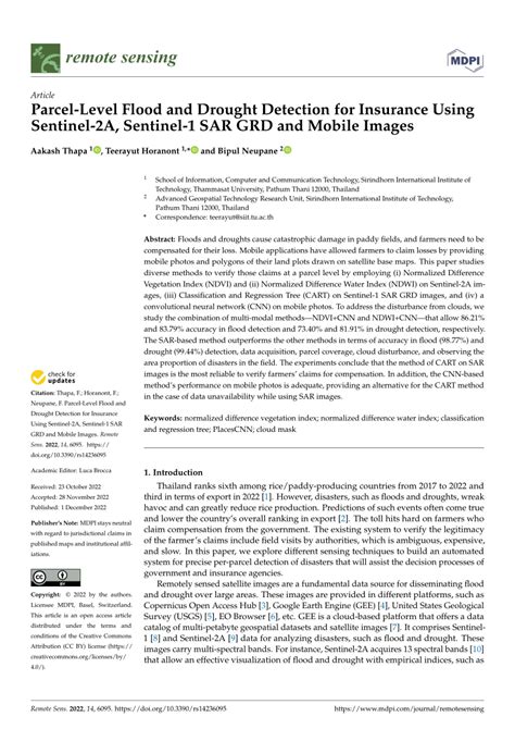 PDF Parcel Level Flood And Drought Detection For Insurance Using Sentinel 2A Sentinel 1 SAR