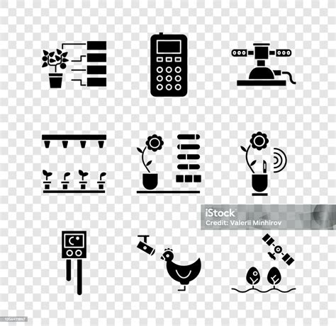 세트 꽃 분석 원격 제어 자동 관개 스프링클러 온도 및 습도 센서 치킨 농장 카메라 무인 항공기와 스마트 상태 아이콘 벡터 감지기에 대한 스톡 벡터 아트 및 기타 이미지