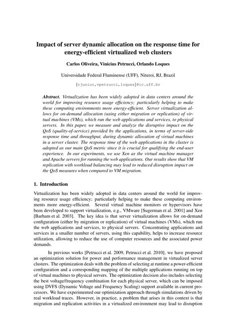 Pdf Impact Of Server Dynamic Allocation On The Response Time For Energy Efficient Virtualized