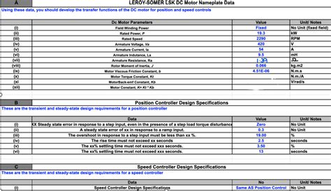 Solved Leroy Somer Lsk Dc Motor Nameplate Data Using These
