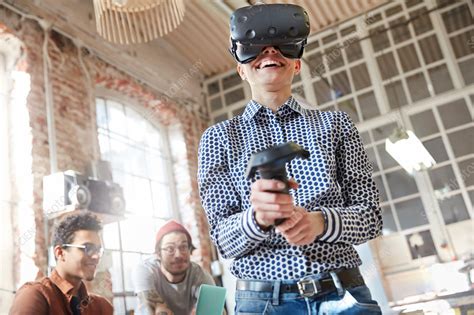 Computer Programmer Texting Vr Simulator Glasses Stock Image F019