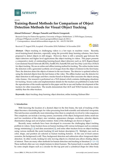 Pdf Training Based Methods For Comparison Of Object Detection Methods For Visual Object Tracking
