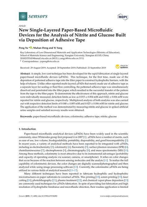 PDF New Single Layered Paper Based Microfluidic Devices For The Analysis Of Nitrite And