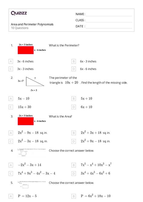 Area And Perimeter With Polynomials Worksheet Area And Perim