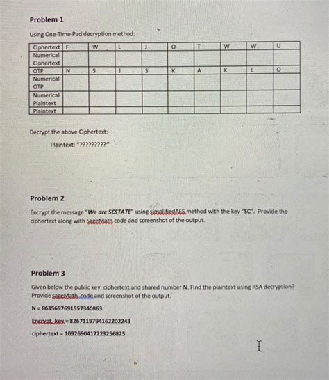 Solved Problem 1 Using One Time Pad Decryption Method