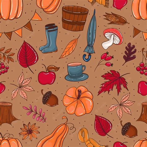 Premium Vector Seamless Pattern Doodles Autumn Element