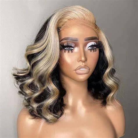 Beverly Black Bob Cut Wig With Blonde Skunk Stripe West Kiss Hair