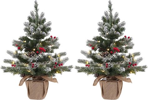 24 Inch 2 Ft Pre Lit Snowy Mini Christmas Tree Decspas
