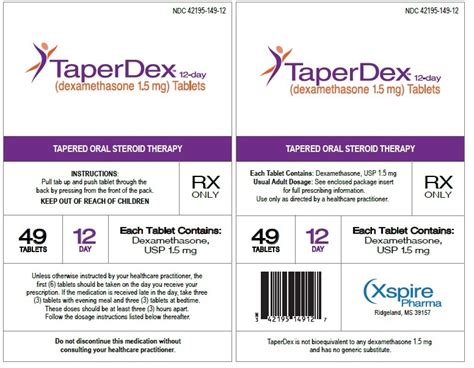 Dailymed Taperdex 12 Day Dexamethasone Tablet