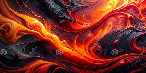 An Abstract Fluid Art Piece Showcasing Dynamic Swirls Of Fiery Red And Black Creating A Bold And