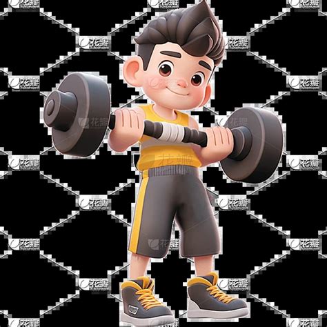 通用3d立体卡通感杠铃举重运动人物贴纸素材 花瓣网