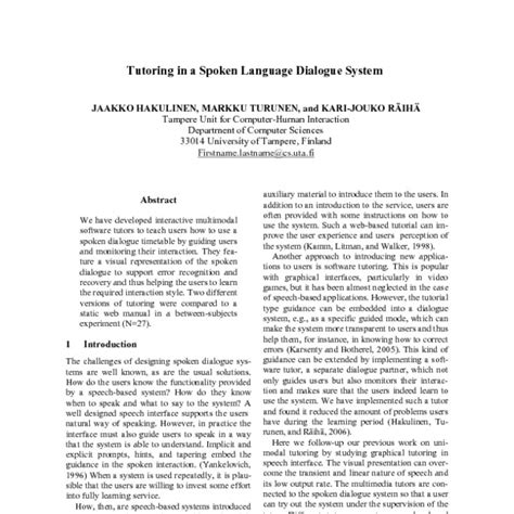 Tutoring In A Spoken Language Dialogue System Acl Anthology