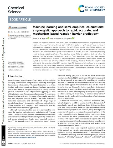 Pdf Machine Learning And Semi Empirical Calculations A Synergistic Approach To Rapid