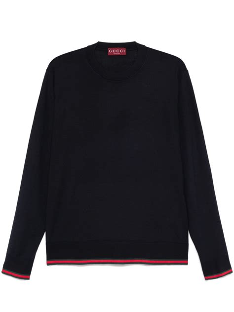 Gucci Web Trim Wool Sweater Blue Farfetch