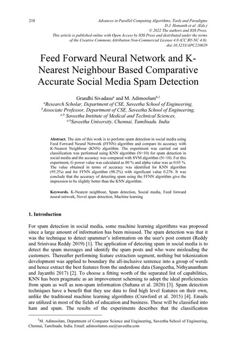 Pdf Feed Forward Neural Network And K Nearest Neighbour Based