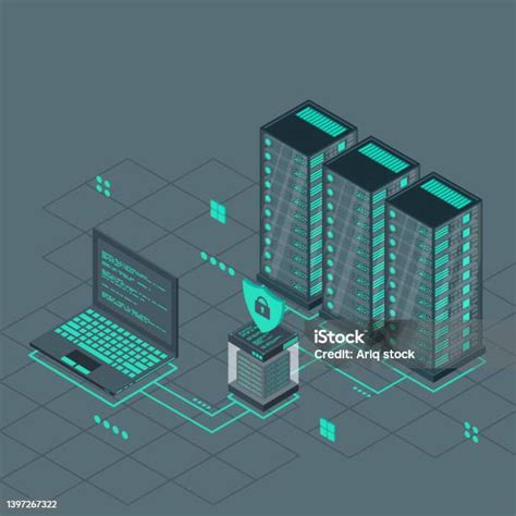 Desain Isometrik Teknologi Untuk Komputer Kuantum Konsep Server Blockchain Ruang Server Database