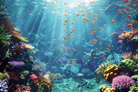 Vivid Underwater 3d Scene With Marine Life And Reefs Premium Ai Generated Image