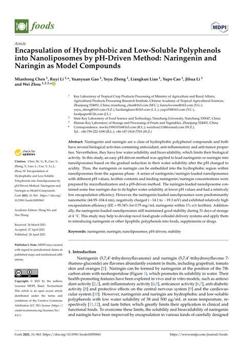Pdf Encapsulation Of Hydrophobic And Low Soluble Polyphenols Into