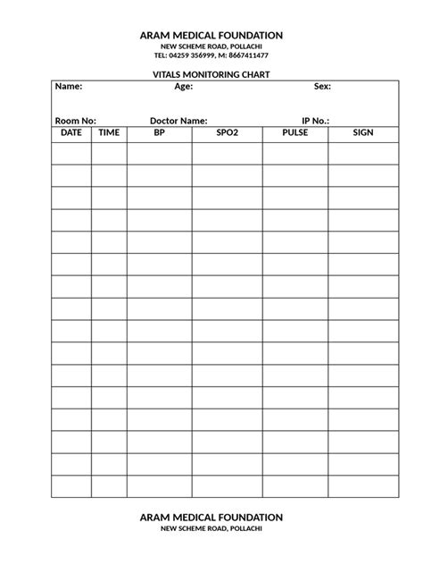 Vital Monitoring Chart Pdf