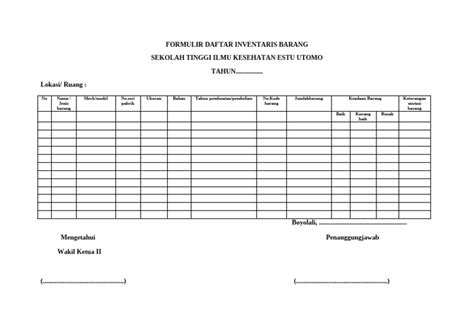 Formulir Daftar Inventaris Barang Pdf