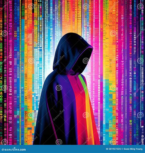 A Vibrant Flowing Of Colorful Silhouette Cyber Crime Hacker Breaking Into The Computer Server