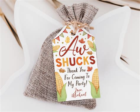 Corn Birthday Favor Tags Editable Template Aw Shucks Corn Field Fall