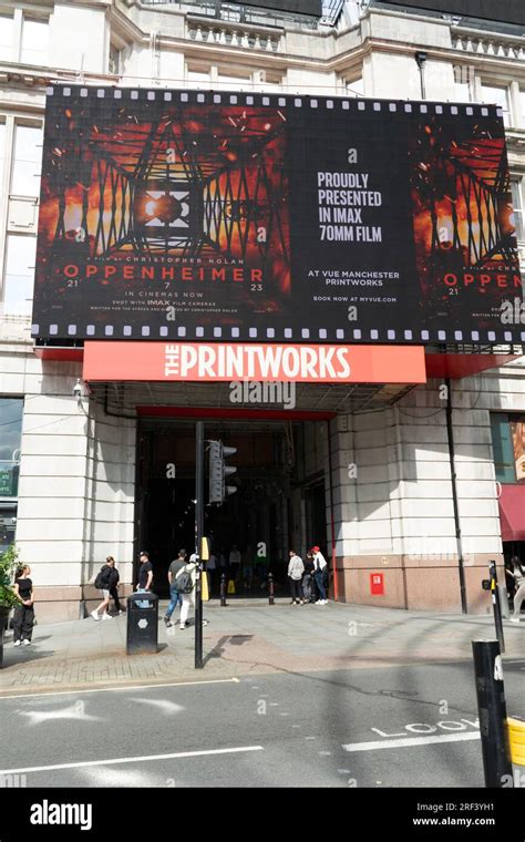 Advert For Oppenheimer IMAX In 70mm Film Above Entrance To Printworks Vue Cinema Manchester UK