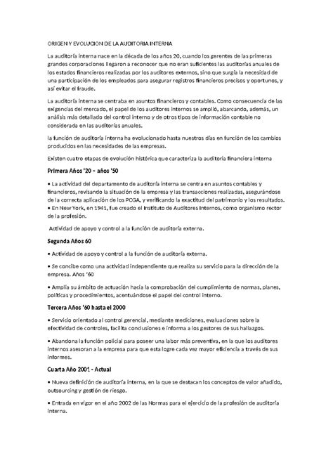 Origen Y Evolucion De La Auditoria Interna Origen Y Evolucion De La