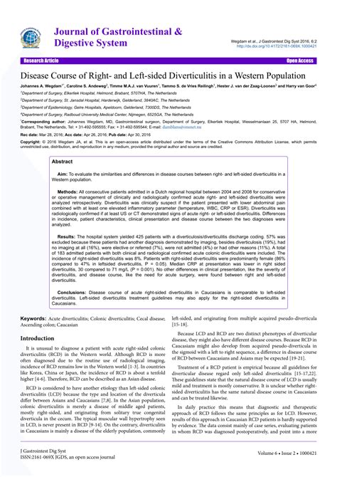 Pdf Disease Course Of Right And Left Sided Diverticulitis In A