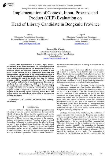 Pdf Implementation Of Context Input Process And Product Ciip Evaluation On Head Of