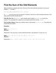 SumOddElements Pdf Find The Sum Of The Odd Elements Write A Function To Compute And Return The