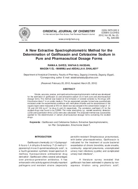 Pdf A New Extractive Spectrophotometric Method For The Determination Of Oxydemeton Methyl In
